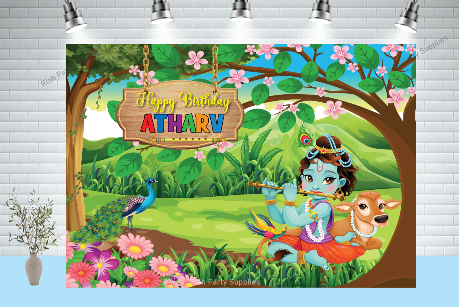 Little Krishna Customised Theme backdrop - Design 1 - Riah Party Supplies